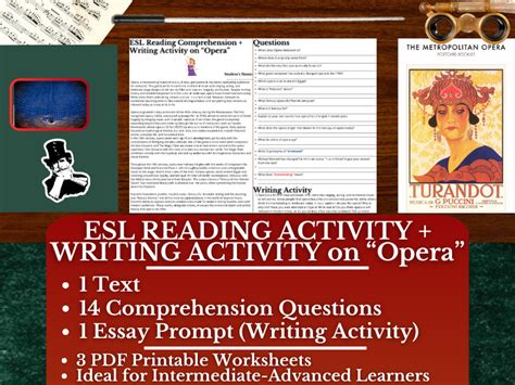 Esl Reading Comprehension Writing Activity Worksheets On Opera Teaching Resources
