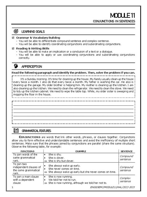 Kls8 Sem2 Module10 Conjunctions Download Free Pdf Sentence