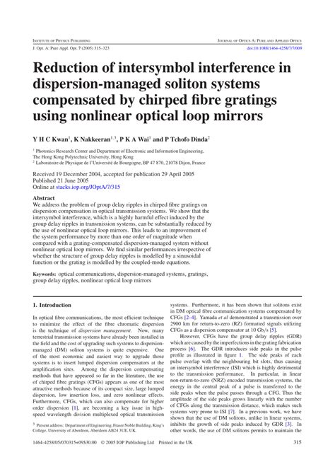 Pdf Reduction Of Intersymbol Interference In Dispersion Managed