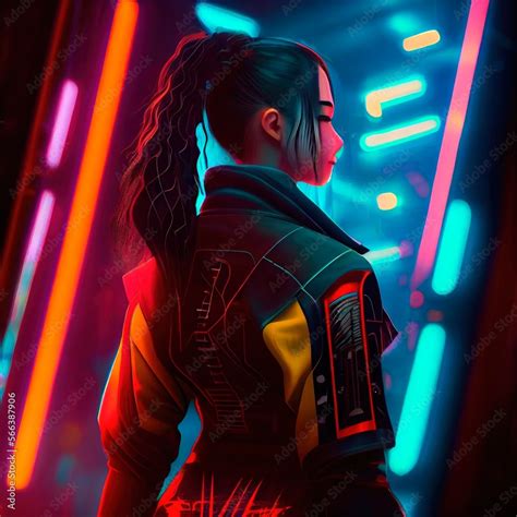 Portrait of a sci-fi cyberpunk girl. High-tech futuristic woman from ...
