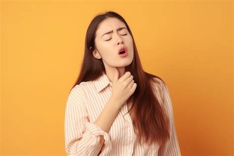 Premium Ai Image Young Woman Coughing And Holding Her Neck Sick Lady