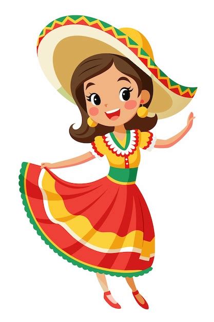 Una Chica Mexicana Linda Bailando En El Vector Vector Premium