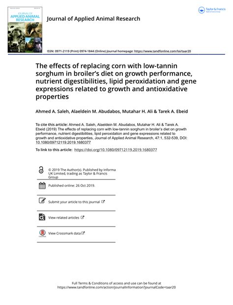 Pdf The Effects Of Replacing Corn With Low Tannin Sorghum In Broilers Diet On Growth