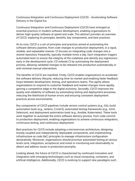 Continuous Integration And Continuous Deployment Pdf Automation Computer Engineering