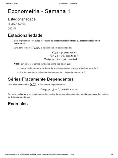 econometria semana 1 estacionariedade pdf autocorrelação variação