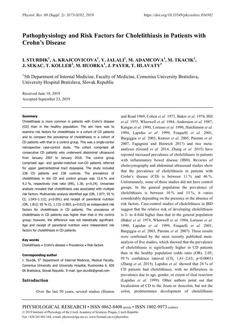 Pdf Pathophysiology And Risk Factors For Cholelithiasis In Patients With Crohns Disease