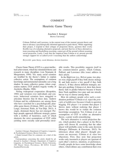Pdf Heuristic Game Theory