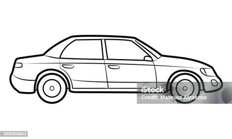 세단 자동차 일러스트레이션 차량의 간단한 라인 아트 윤곽 차에 대한 스톡 벡터 아트 및 기타 이미지 차 색칠하기 Brand Name Domestic Car Istock