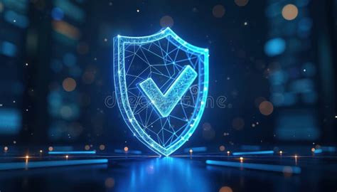 Digital Shield With Checkmark Symbol Shows Approved Tech Protection Concept Glowing Blue