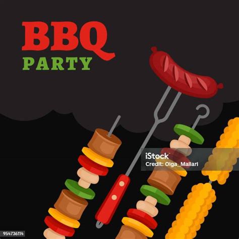 그릴 요리와 바베 큐 파티 배경입니다 바베 큐 포스터입니다 플랫 스타일 벡터 일러스트 레이 션 가든파티에 대한 스톡 벡터 아트 및 기타 이미지 Istock