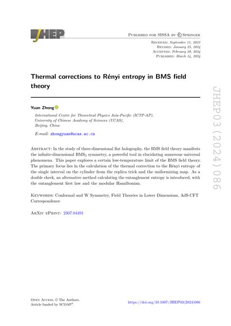 Pdf Thermal Corrections To Rényi Entropy In Bms Field Theory
