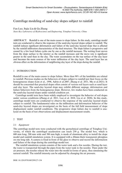 Pdf Centrifuge Modeling Of Sand Clay Slopes Subject To Rainfall