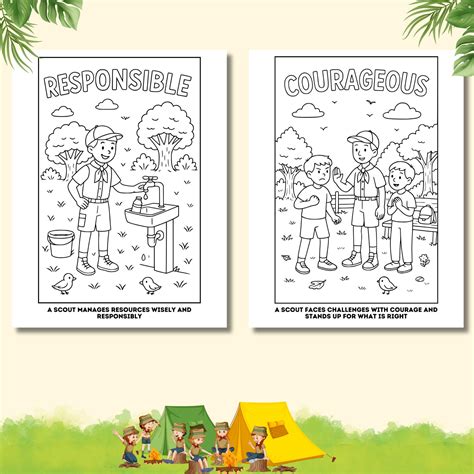 12 Scout Law Traits Coloring Pages Cub Scout Activity Printable