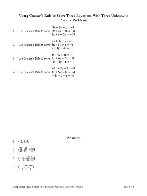 Cramers Rule Practice Problems Pdf Determinant Logical Truth