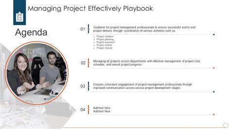 Agenda Managing Project Effectively Playbook Ppt Slides Infographic Template | Presentation ...