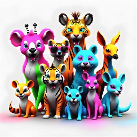 Premium Photo 3d Neon Color Cute Fairy Tale Animals Clipart