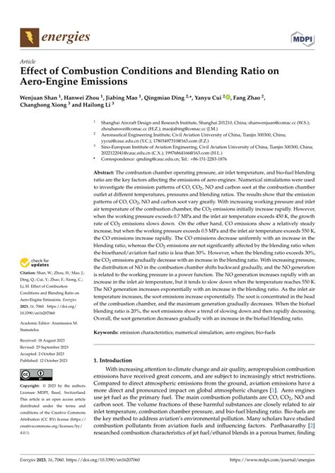 Pdf Effect Of Combustion Conditions And Blending Ratio On Aero Engine Emissions