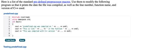 Solved Part Here Is A List Of The Standard Pre Defined Chegg
