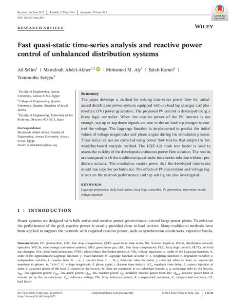 Pdf Fast Quasi Static Time Series Analysis And Reactive Power Control