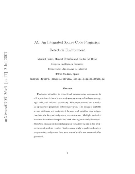 Pdf Ac An Integrated Source Code Plagiarism Detection Environment