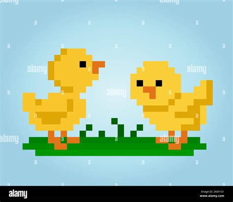Chicks 8 Bit Pixels Animal For Game Assets In Vector Illustration