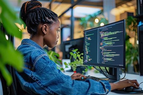 Premium Photo Computer Programmer Debugging Lines Of Code In A Chic