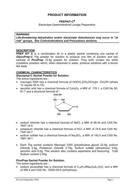 Tga Prepkit C Pi Approved Sep03 Fresenius Kabi Australia