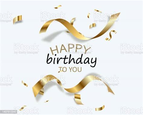 흰색 배경에 벡터 생일 축하 일러스트 레이 션과 3d 현실적인 황금 텍스트와 반짝이는 색종이 0명에 대한 스톡 벡터 아트 및 기타 이미지 Istock