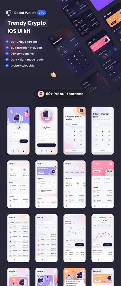 robot wallet crypto ios ui kit — figma resources on ui8 ui kit ios