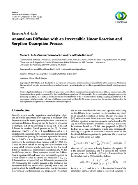 Pdf Anomalous Diffusion With An Irreversible Linear Reaction And