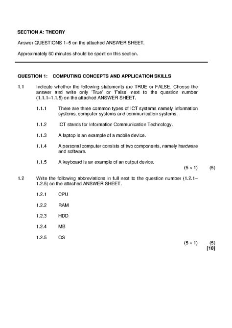 Theory COMPUTER PRACTICE N QP JUNE SECTION A THEORY Answer QUESTIONS On The