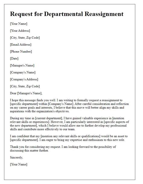 Letter Template For Transfer To Another Department Free Samples In