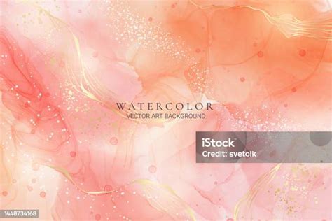 골든 닷이 있는 로즈 핑크 액체 수채화 배경 먼지가 홍당무 대리석 알코올 잉크 그리기 효과 웨딩 초대 메뉴 Rsvp에 대한 벡터