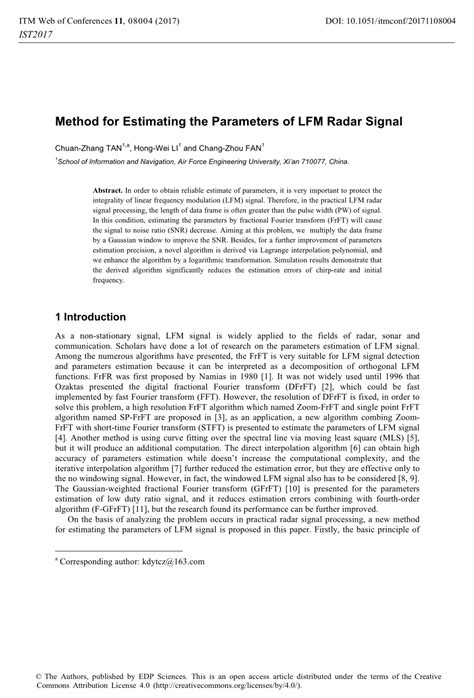 Pdf Method For Estimating The Parameters Of Lfm Radar Signal