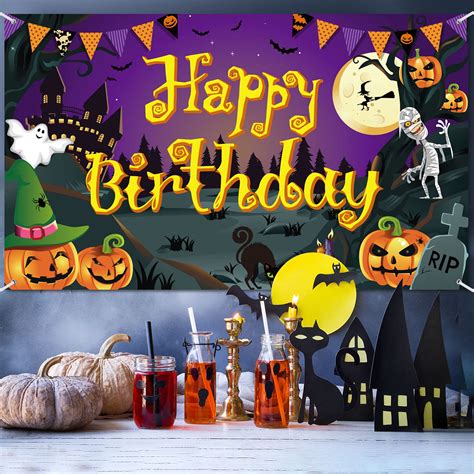 A Festive Halloween Themed Birthday Clipart Featuring Pumpkins Ghosts