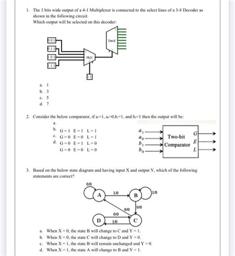 solved 1 the 3 bits wide output of a 4 1 multiplexer is