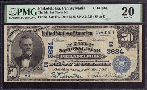 1902 50 Market Street National Banknote Currency Philadelphia Pa Pmg