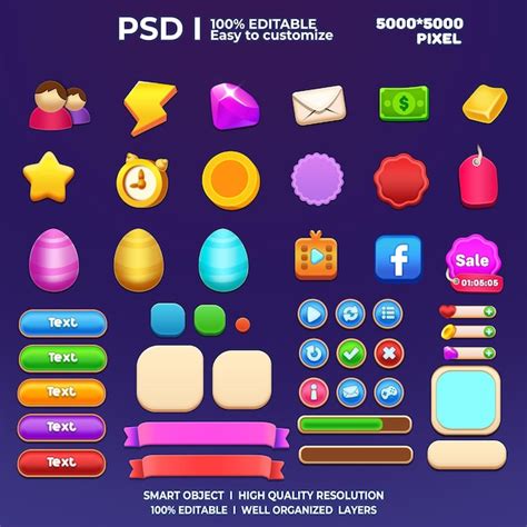 Premium Psd Game Ui Kit Game Elements Game Ui Button Casual Game Ui