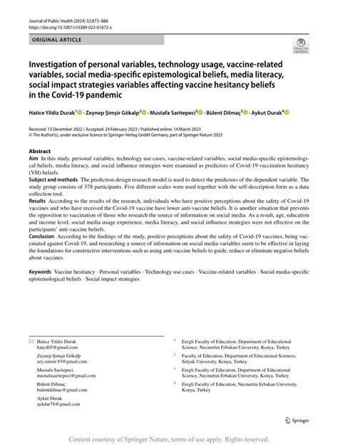 Investigation Of Personal Variables Technology Usage Vaccine‑related