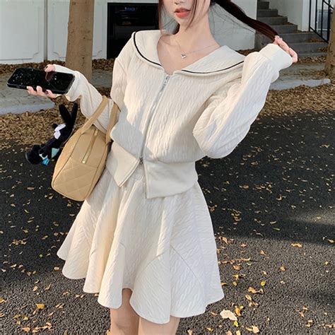 하벨리 코디세트카라 집업 가디건플레어 미니스커트 투피스 세트 Oc124322e