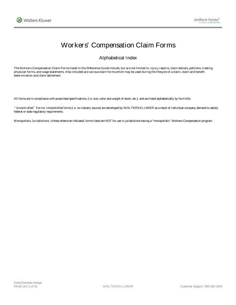 Workers Compensation Claim Forms Alphabetical Index