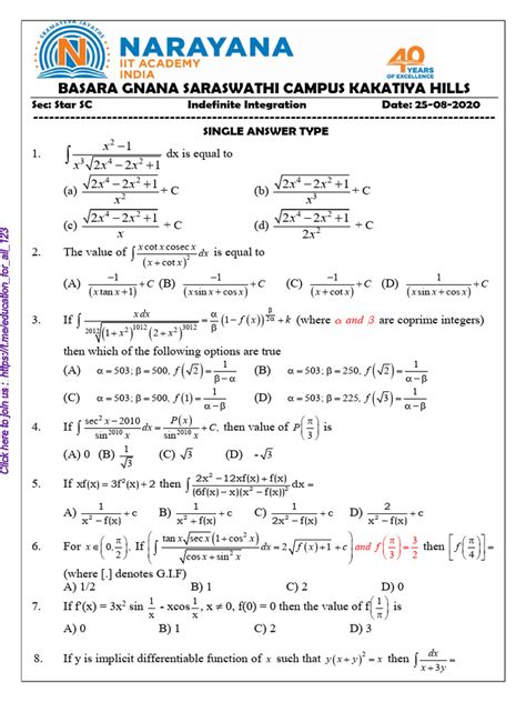 indefinite integration dpp s pdf mathematical relations