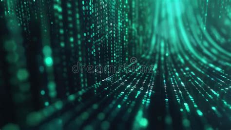Abstract Digital Landscape With Futuristic Green Data Streams And