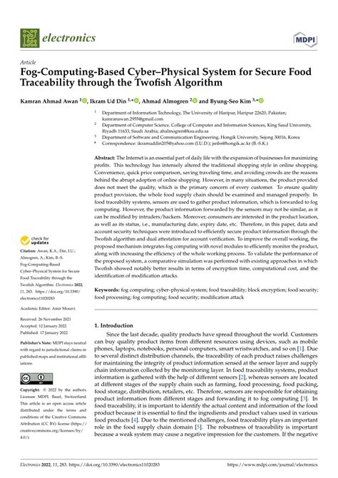 pdf fog computing based cyber physical system for secure food