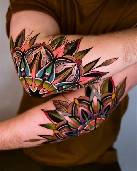 American Traditional Elbow Tattoo