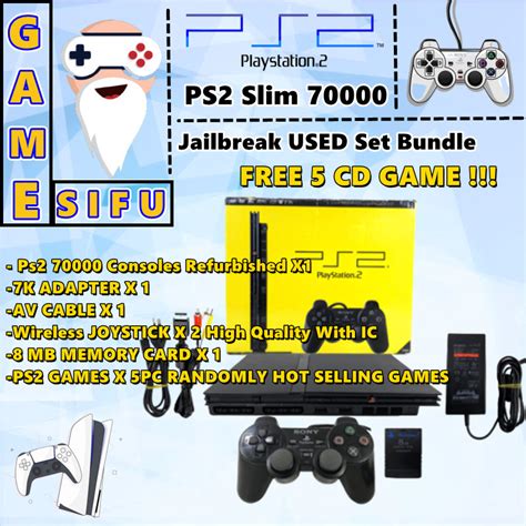 Ps2 Slim 70000 Rerfurbished Full Jailbreak Used Set Bundle Not Used 2nd Hand Set Cd Version