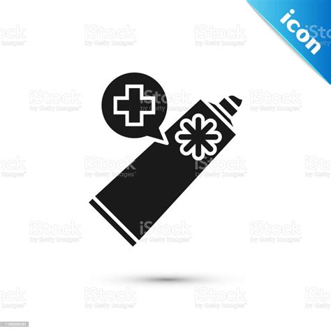 흰색 배경에 고립 된 검은 연고 크림 튜브 의학 아이콘 튜브 용기 치약 크림 기호 벡터 일러스트레이션 0명에 대한 스톡 벡터