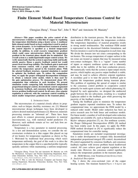 Pdf Finite Element Model Based Temperature Consensus Control For Material Microstructure