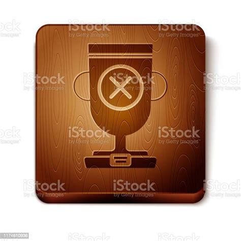 갈색 어워드 컵 아이콘은 흰색 배경에 격리되어 있습니다 우승자 트로피 기호입니다 챔피언십 또는 대회 트로피 스포츠 업적 표지판 나무 사각형 버튼입니다 벡터 일러스트레이션