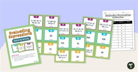 evaluating expressions match up activity teach starter